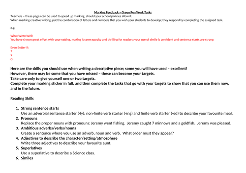 Creative writing support sheets and story prompts (with marking support ...
