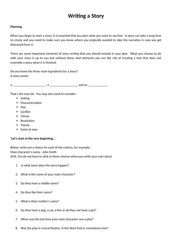 Creative writing support sheets and story prompts (with marking support ...