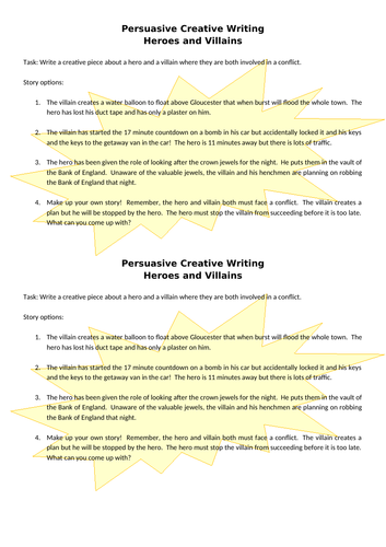 Creative writing support sheets and story prompts (with marking support ...