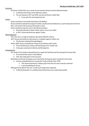 AQA AS LEVEL HISTORY TSARIST RUSSIA FULL NOTES | Teaching Resources