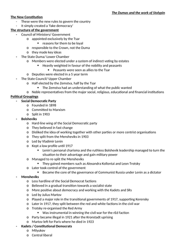 AQA AS LEVEL HISTORY TSARIST RUSSIA FULL NOTES | Teaching Resources