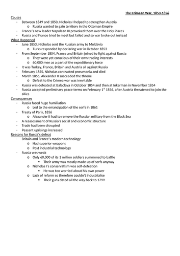 AQA AS LEVEL HISTORY TSARIST RUSSIA FULL NOTES | Teaching Resources