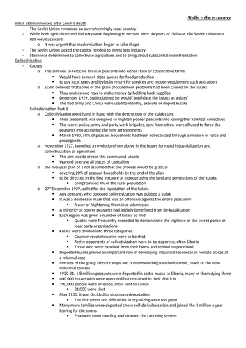 STALIN & LENIN NOTES, AQA A LEVEL HISTORY TSARIST AND COMMUNIST RUSSIA ...