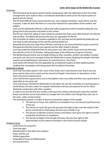 STALIN & LENIN NOTES, AQA A LEVEL HISTORY TSARIST AND COMMUNIST RUSSIA ...