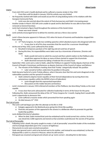 STALIN & LENIN NOTES, AQA A LEVEL HISTORY TSARIST AND COMMUNIST RUSSIA ...