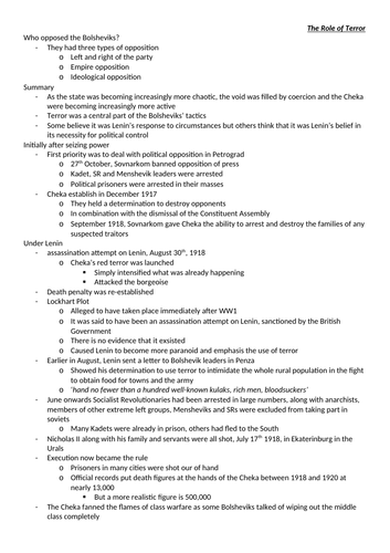 STALIN & LENIN NOTES, AQA A LEVEL HISTORY TSARIST AND COMMUNIST RUSSIA ...
