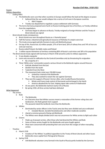 STALIN & LENIN NOTES, AQA A LEVEL HISTORY TSARIST AND COMMUNIST RUSSIA ...