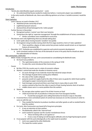 STALIN & LENIN NOTES, AQA A LEVEL HISTORY TSARIST AND COMMUNIST RUSSIA ...