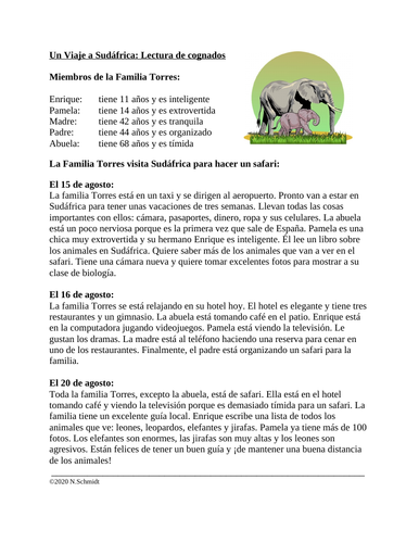 Spanish Cognates Reading: Lectura con Cognados (100% in Spanish ...