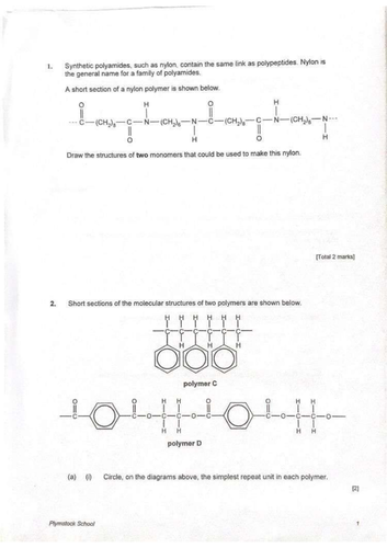 Chemistry ALevels Polymers OCR A Exam Questions | Teaching Resources