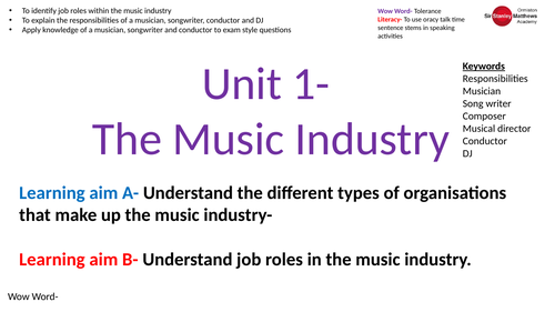 The music industry- Learning aim B Lesson Powerpoints | Teaching Resources