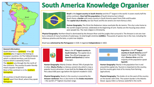 South America Knowledge Organiser | Teaching Resources