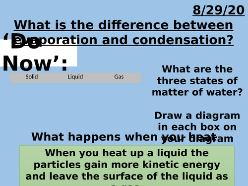 New KS3 Chemistry- evaporation and condensation | Teaching Resources