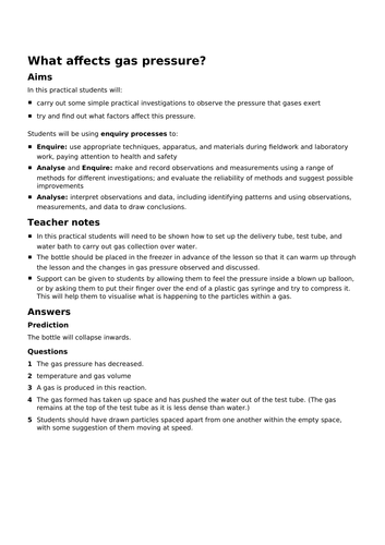 New KS3 Chemistry- gas pressure | Teaching Resources