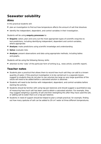 New KS3 Chemistry- temperature and solubility | Teaching Resources