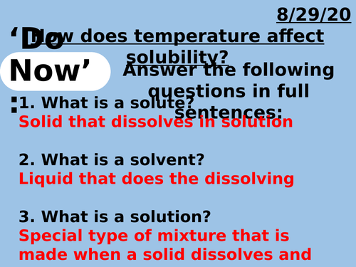New KS3 Chemistry- temperature and solubility | Teaching Resources
