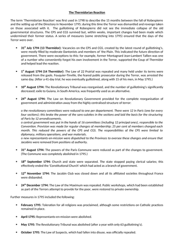 The Thermidorian Reaction | Teaching Resources