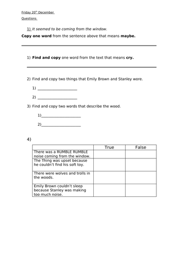 'Emily Brown and the Thing' Guided Reading resource pack Year 2 ...