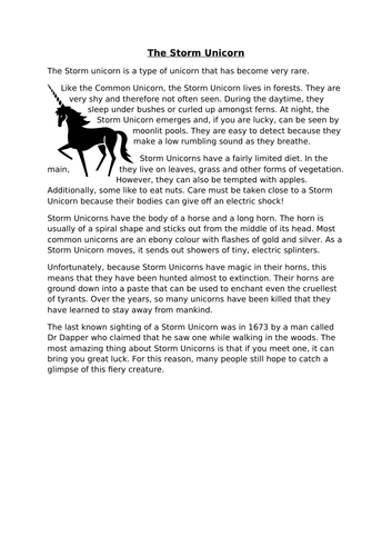 Year 2 Non-Chronological Report Unit 'The Storm Unicorn' | Teaching ...