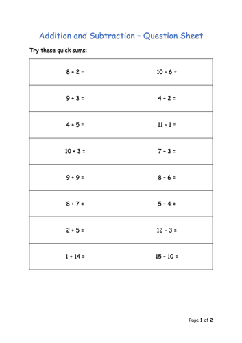 Y2 Maths - Addition and Subtraction Free | Teaching Resources
