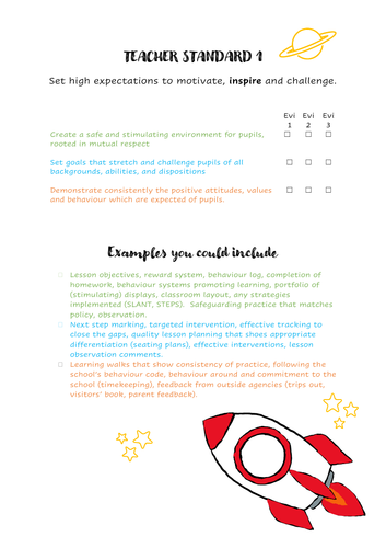 Teaching standards cover sheets with examples of evidence. | Teaching ...
