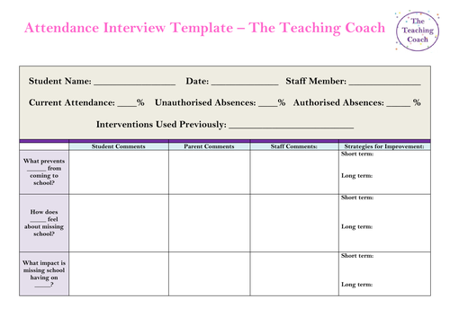 Attendance Action Plan Interview Template - Parent and Student - Poor ...