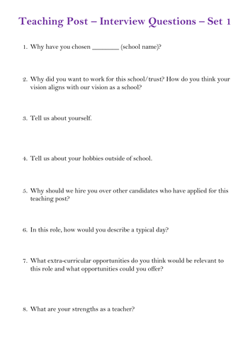 Teacher Post Teaching Interview Questions - Set 1 | Teaching Resources