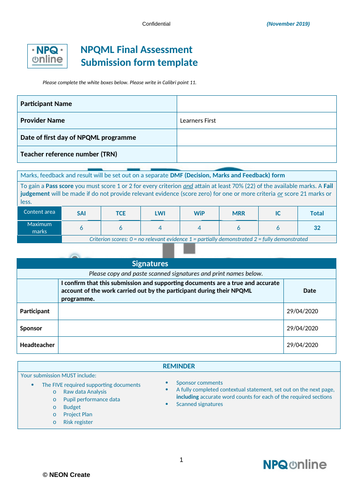 NPQML - full marks 32/32 Focus on attendance from pastoral role ...