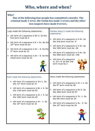 Maths Murder Mystery-Calculating the nth term of a sequence | Teaching ... Maths Murder Mystery-Calculating the nth term of a sequence | Teaching ...