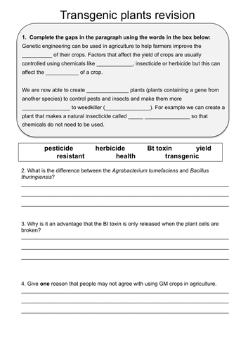 Edexcel Biology revision worksheets (T4 - Natural selection and genetic ...