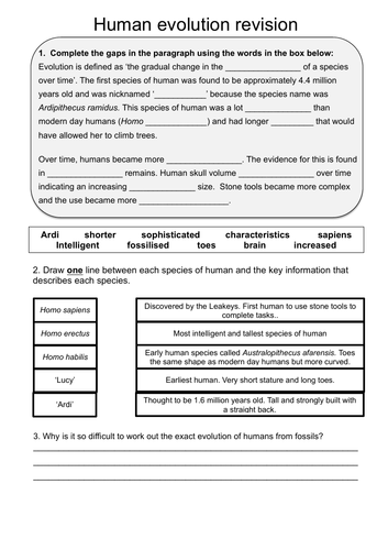 Edexcel Biology revision worksheets (T4 - Natural selection and genetic ...