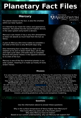 Planetary Fact Files | Teaching Resources