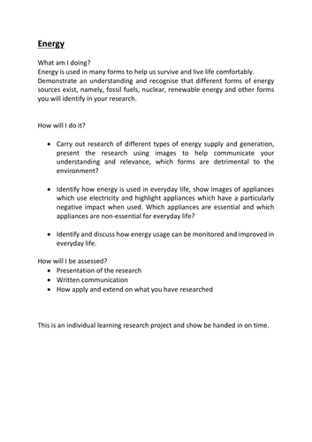 Energy research project | Teaching Resources