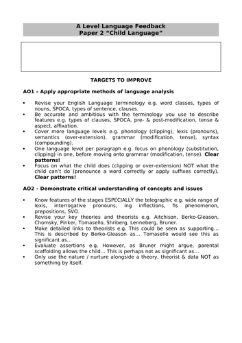 OCR A Level English Language: CHILD LANGUAGE ACQUISITION | Teaching ...