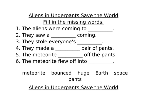 Aliens in Underpants Save the World Literacy Pack | Teaching Resources