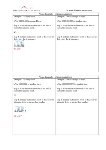 Writing standard form - worksheet | Teaching Resources
