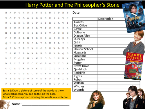 Harry Potter Novel Wordsearch Sheet Starter Activity Keywords Cover ...