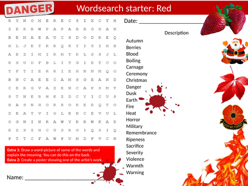 The Colour Red #2 Wordsearch Sheet Starter Activity Keywords Cover Art ...