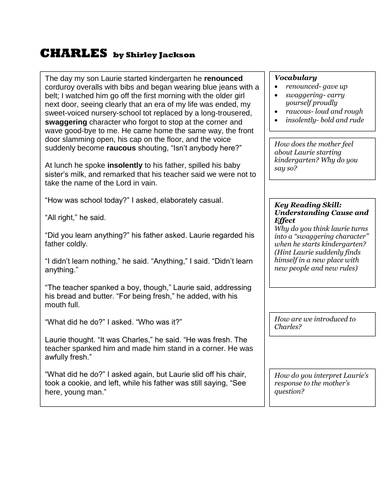 Charles by Shirley Jackson | Teaching Resources