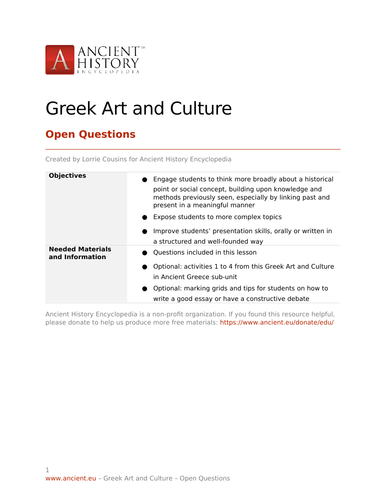 Arts & Culture in Ancient Greece | Teaching Resources