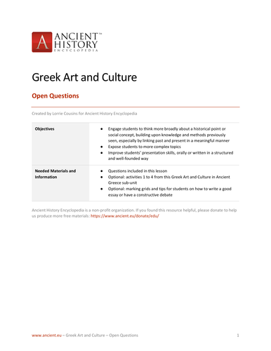 Arts & Culture in Ancient Greece | Teaching Resources