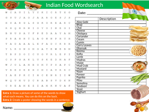 3 x Indian Food Wordsearch Sheet Starter Activity Keywords Technology ...