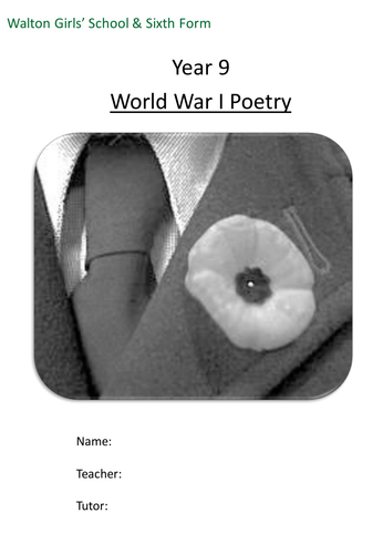 KS3 - World War One Poetry Booklet | Teaching Resources