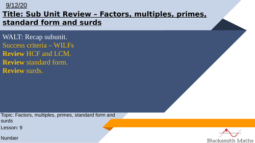 HCF and LCM, standard form and surds - review lesson | Teaching Resources