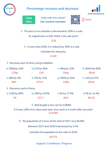 Percentage increase and decrease | Teaching Resources