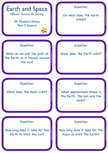 Year 5 Quiz Cards - Earth and Space | Teaching Resources