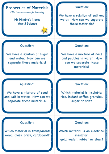 Year 5 Quiz Cards - Properties of Materials | Teaching Resources