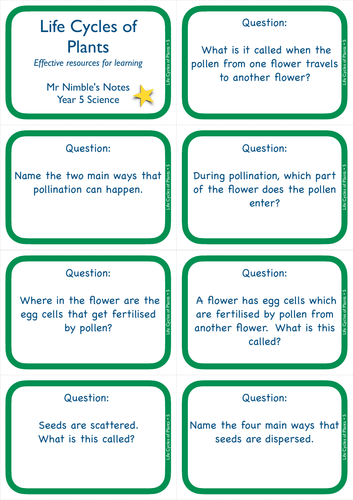 Year 5 Quiz Cards - Life Cycles of Plants | Teaching Resources