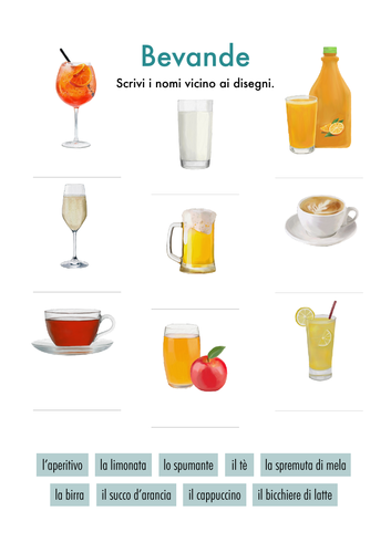 Le Bevande Italian Worksheet | Teaching Resources