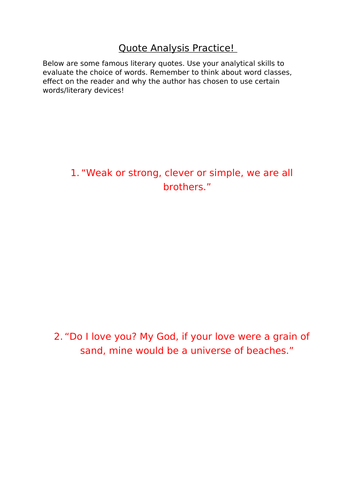 Quote Analysis Practice | Teaching Resources
